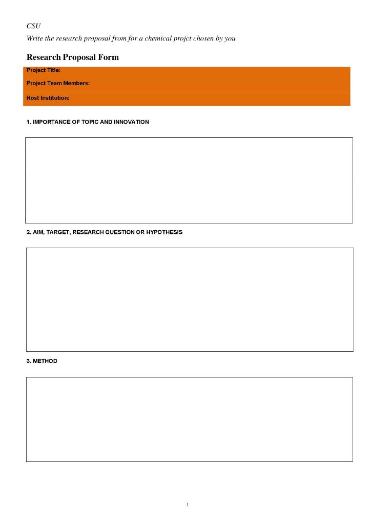 CSU Write the research proposal from for a chemical | Chegg.com