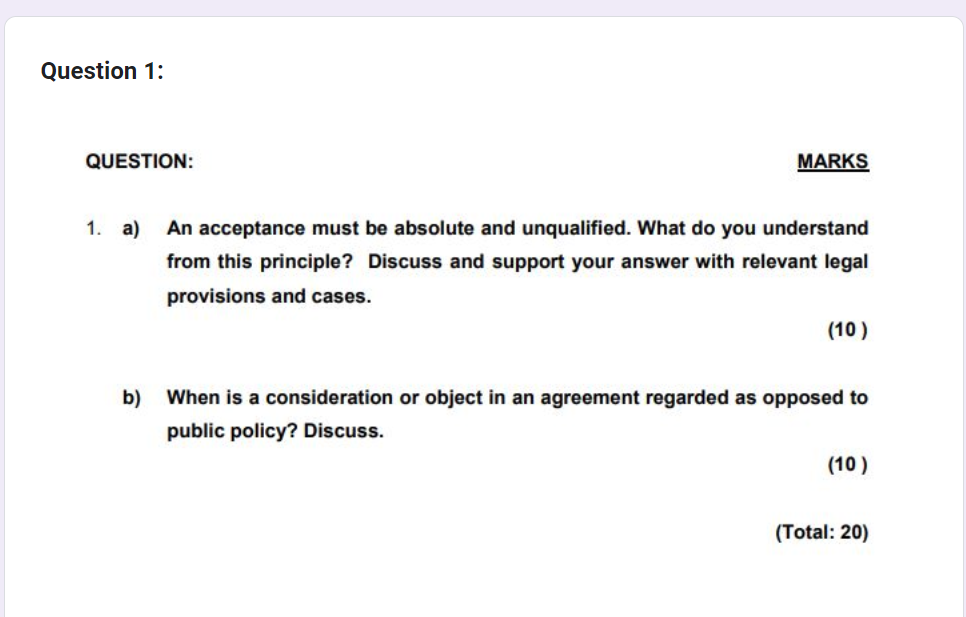 Solved Question 1: QUESTION: MARKS 1. a) An acceptance must | Chegg.com