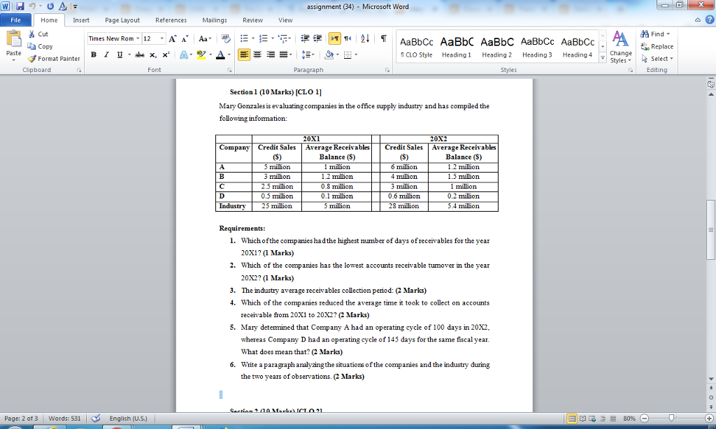 Solved Assignment 34 Microsoft Word File Home Insert Page Chegg
