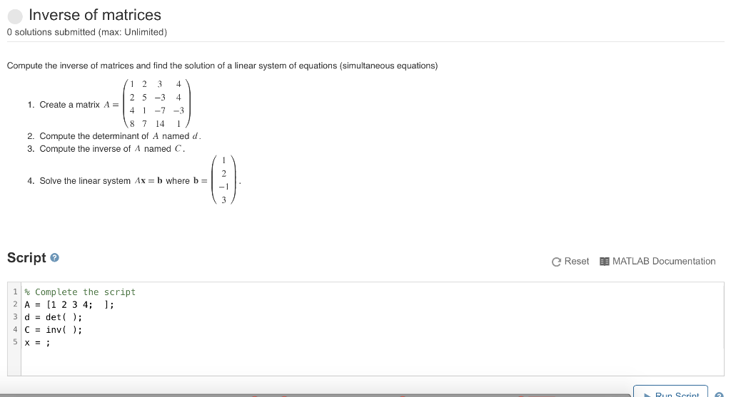 Solved Inverse of matrices on Matlab. Could you help with | Chegg.com
