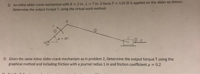 Solved 2) An inline slider crank mechanism with R 3 in, L7 | Chegg.com
