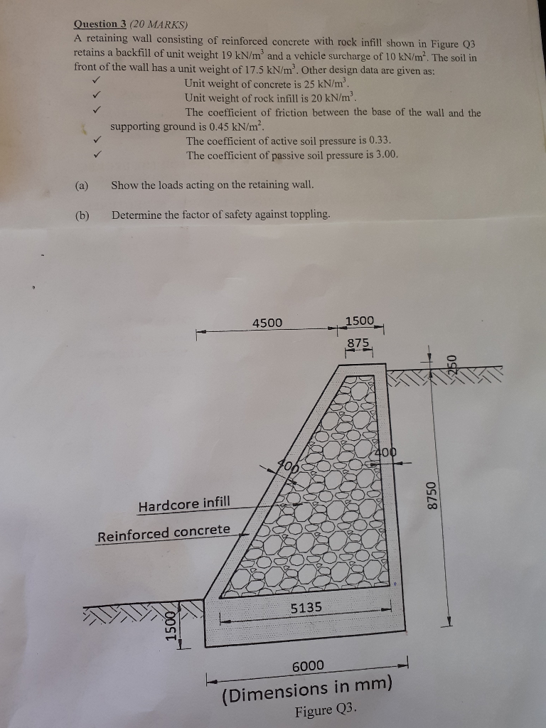 Solved Question 3 (20 MARKS) A retaining wall consisting of | Chegg.com