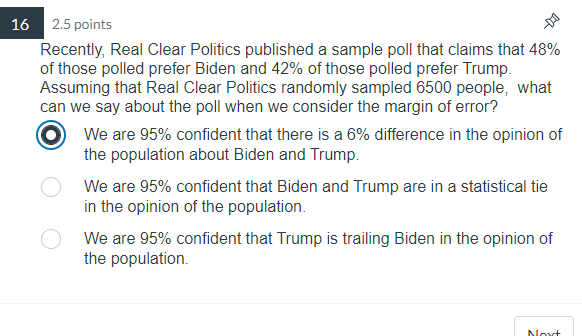 Solved Recently, Real Clear Politics published a sample poll | Chegg.com