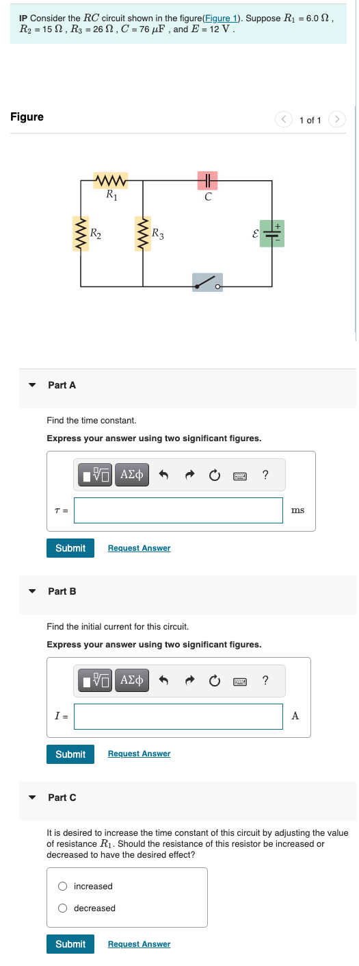 Solved IP Consider the RC circuit shown in the figure(Figure | Chegg.com