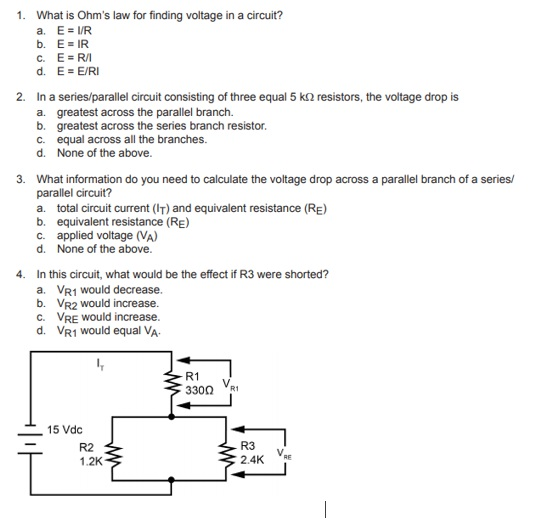Solved 1. What is Ohm's law for finding voltage in a | Chegg.com