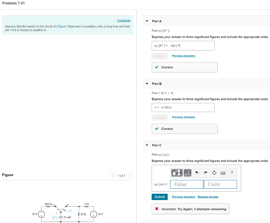 Solved Problem 7.51 Constants Assume that the switch in the | Chegg.com