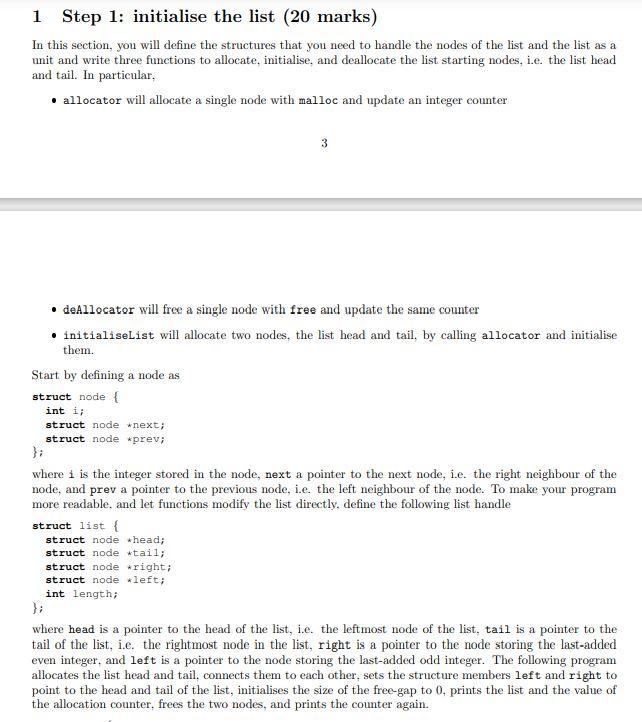 Solved 1 Step 1: initialise the list (20 marks) In this | Chegg.com