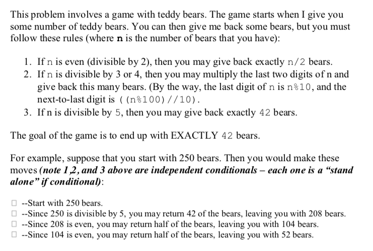 Solved This problem involves a game with teddy bears. The | Chegg.com