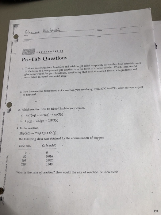 Solved EXPERIMENT 16 Pre-Lab Questions 1. You are suffering | Chegg.com