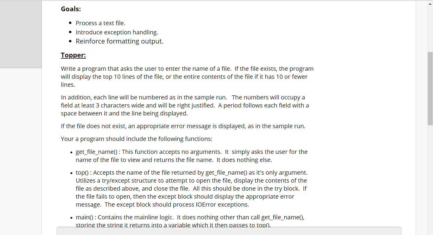 Solved Goals: • Process a text file. • Introduce exception | Chegg.com