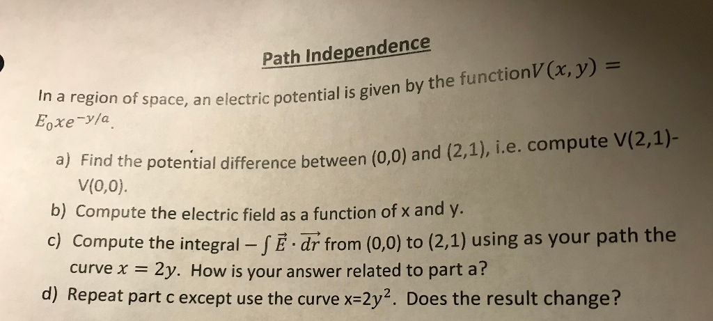 Solved Path Independence of space, an electric potential is | Chegg.com