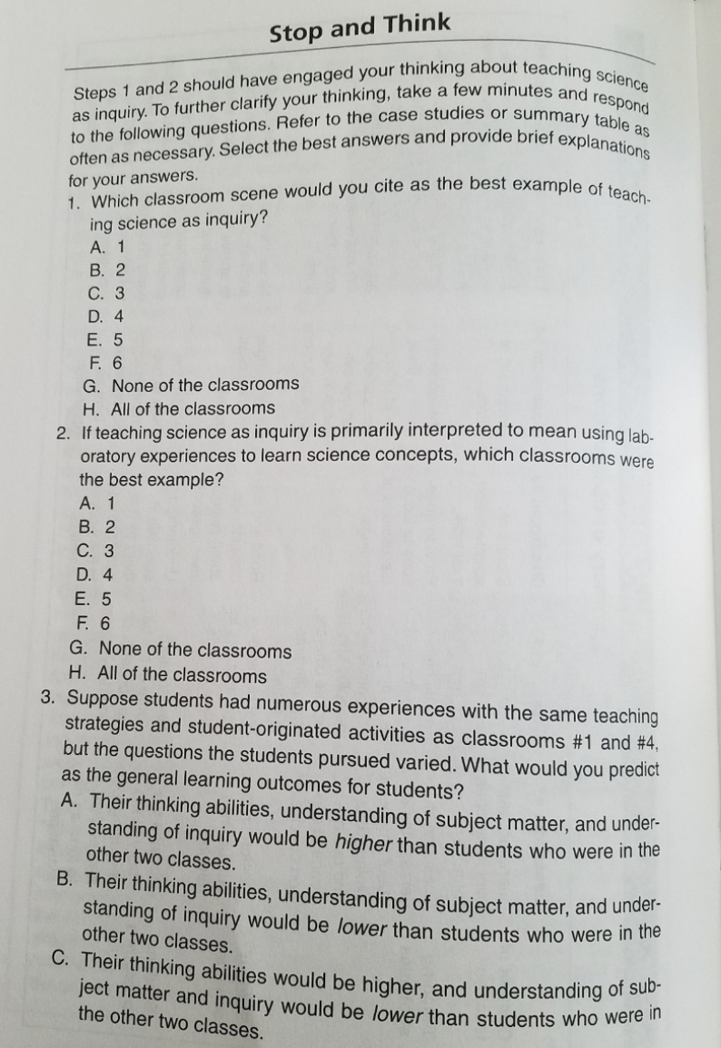 Solved Classroom Case Studies Teaching Science as Inquiry A | Chegg.com