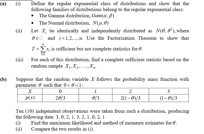 Solved (a) (i) ﻿Define the regular exponential class of | Chegg.com