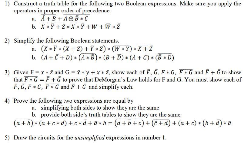 Solved 1) Construct a truth table for the following two | Chegg.com