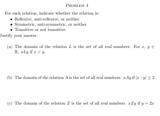 Solved For each relation, indicate whether the relation is: | Chegg.com