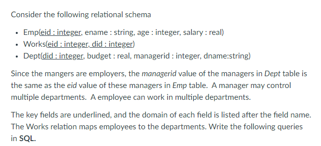 Solved Consider the following relational schema • Empleid: | Chegg.com