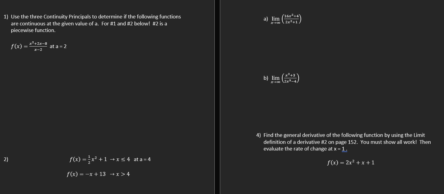 Solved 1) Use the three Continuity Principals to determine | Chegg.com