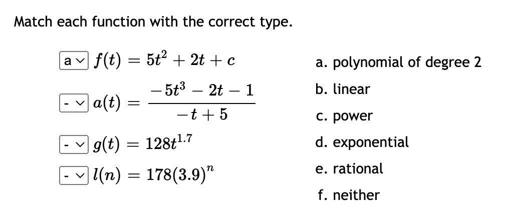 Solved Match each function with the correct type. av a. | Chegg.com
