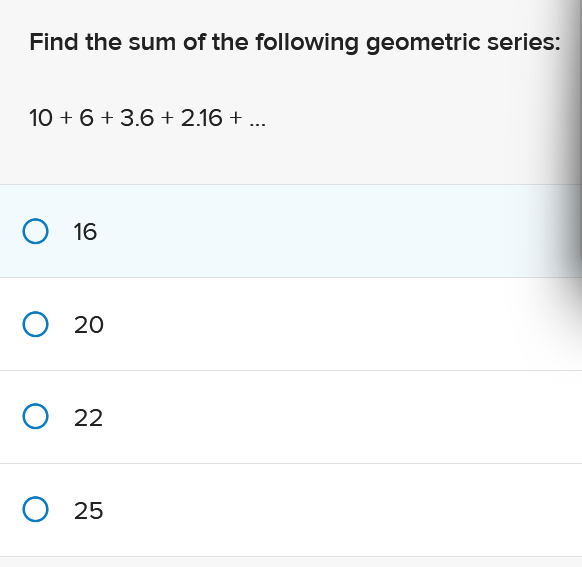 Solved Find the sum of the following geometric series: | Chegg.com