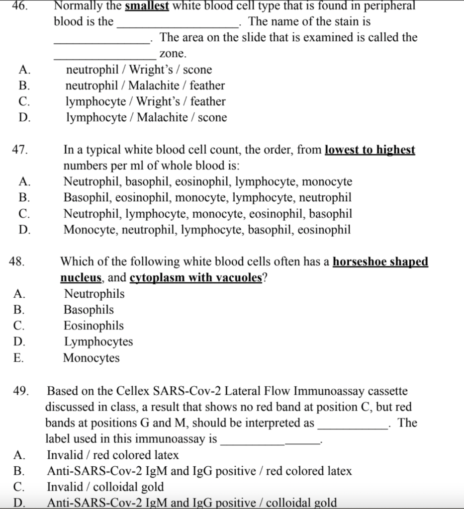 Solved 46. Normally the smallest white blood cell type that | Chegg.com