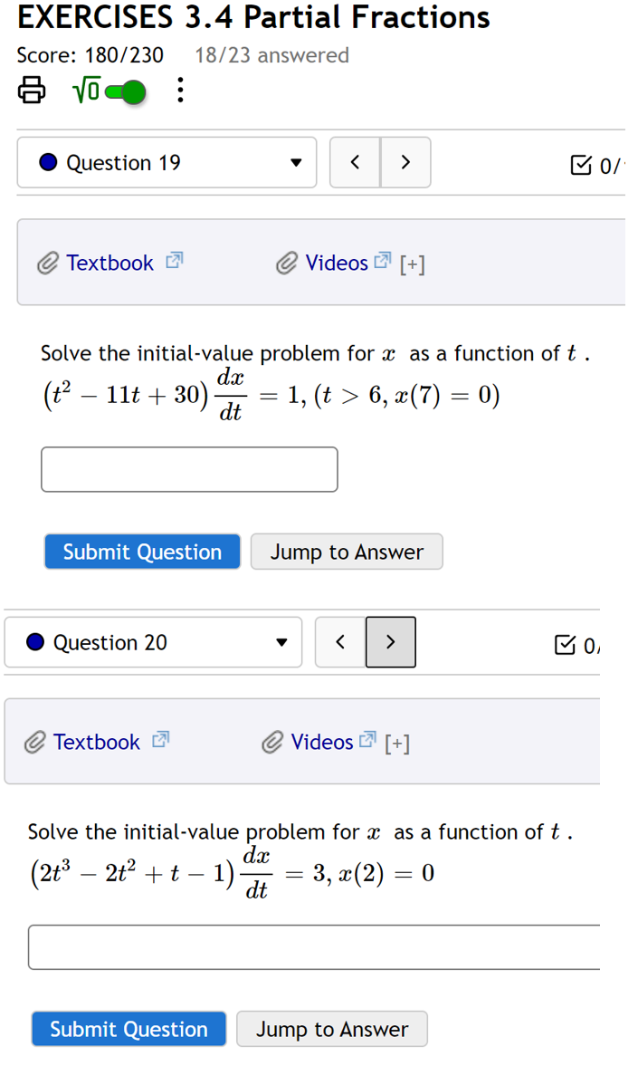 Solved EXERCISES 3.4 Partial Fractions Score: 180/230 18/23 | Chegg.com