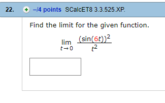 Solved Find the limit for the given function. lim t→0 | Chegg.com