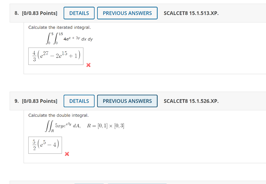 Solved 8. [0/0.83 Points] DETAILS PREVIOUS ANSWERS SCALCET8 | Chegg.com