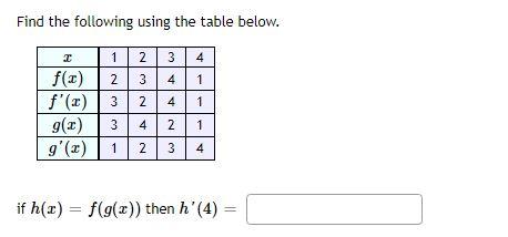 Solved Find the following using the table below. I لیا 3 4 1 | Chegg.com