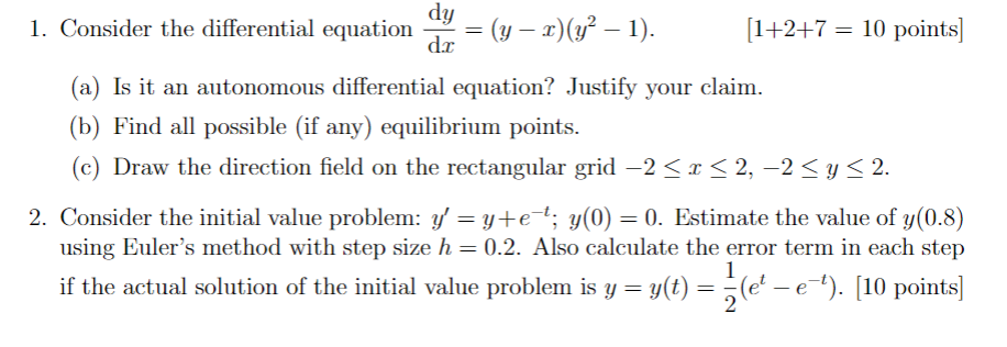 Solved 1. Consider the differential equation dy = (y – 2)(y2 | Chegg.com