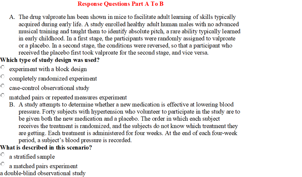 Solved Response Questions Part A ToB A. The drug valproate | Chegg.com