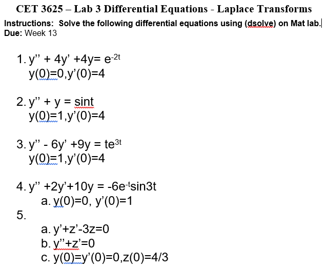 Solved CET 3625 Lab 3 Differential Equations - Laplace | Chegg.com