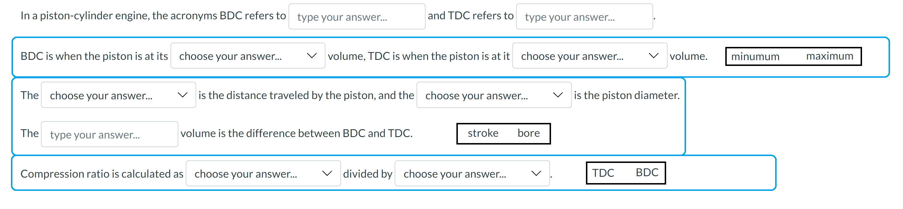 Solved In a piston-cylinder engine, the acronyms BDC refers | Chegg.com