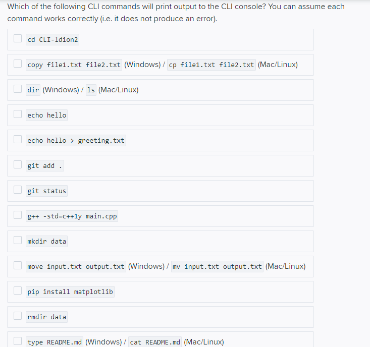 Solved Which of the following CLI commands will print output | Chegg.com