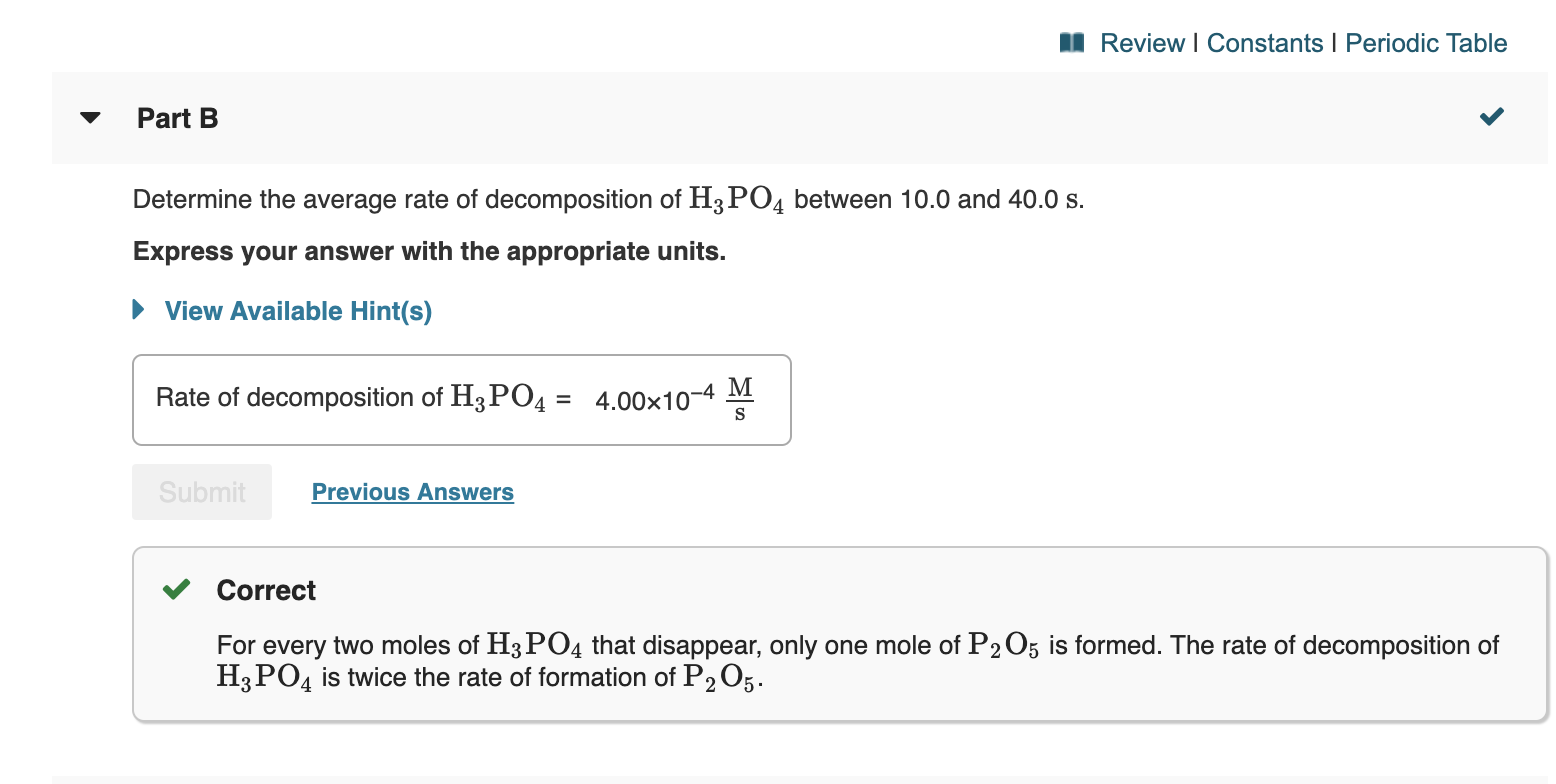 Solved What is the average rate of consumption of H+ | Chegg.com