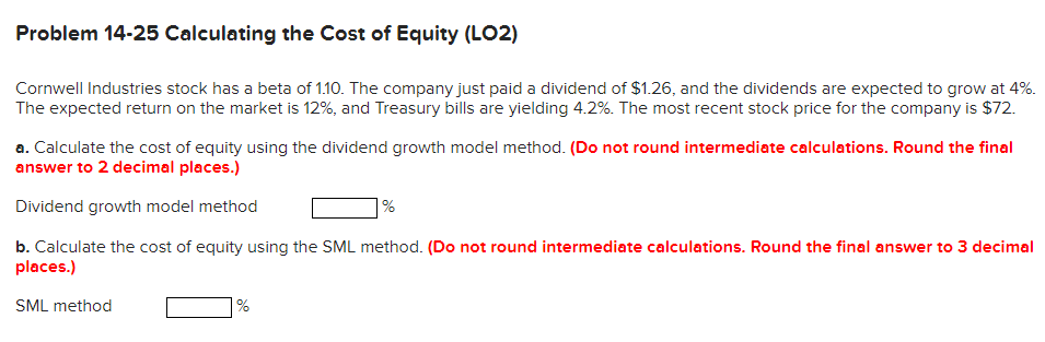 Solved Problem 14-25 Calculating the Cost of Equity (LO2) | Chegg.com