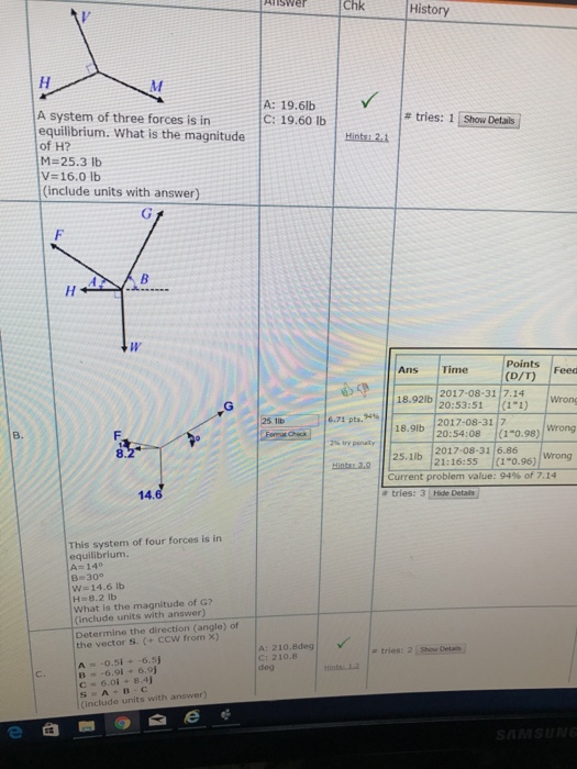 Solved liswe Chk History A: 19.6lb C: 19.601b A system of | Chegg.com