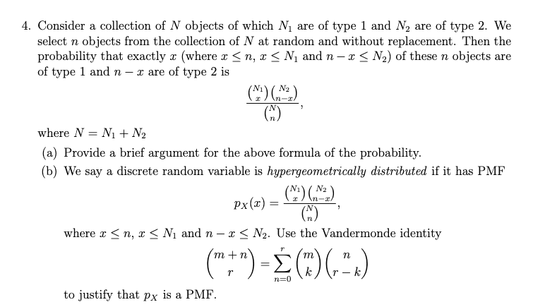 Consider a collection of N objects of which N1 are of | Chegg.com