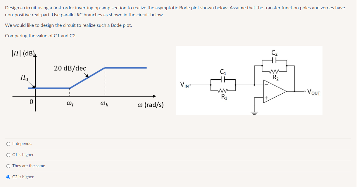 Solved Design a circuit using a first-order inverting op-amp | Chegg.com