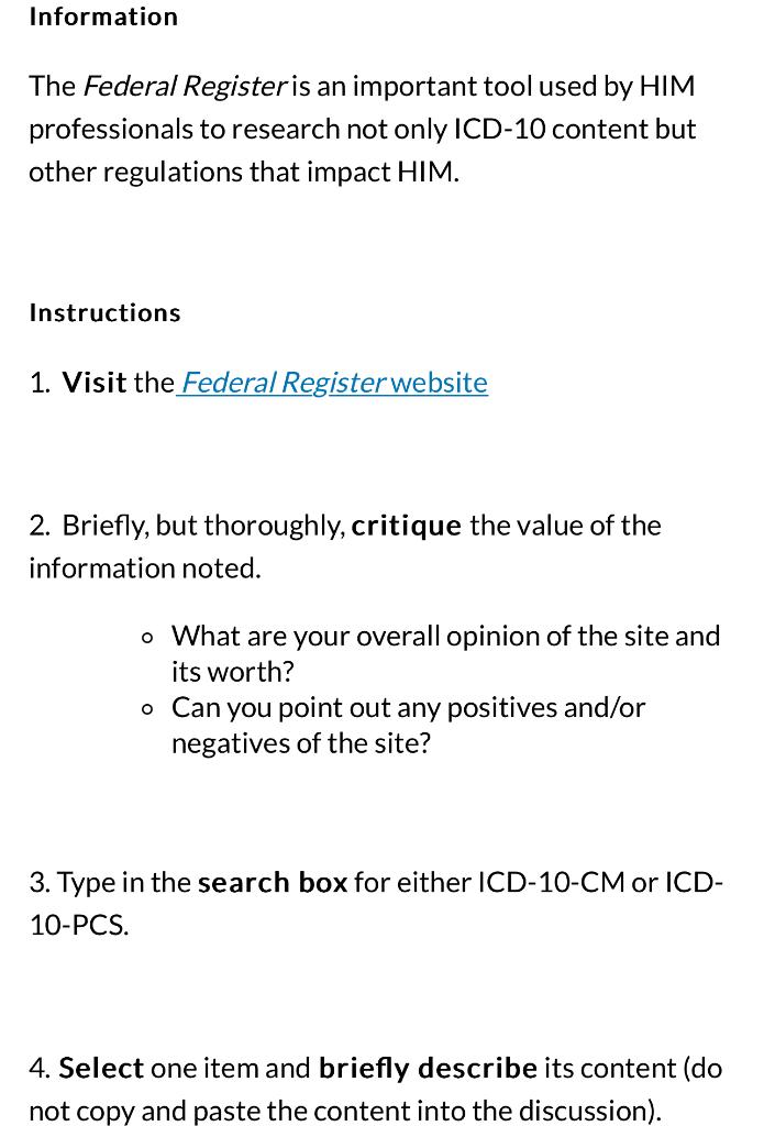 Solved Information The Federal Register is an important tool | Chegg.com