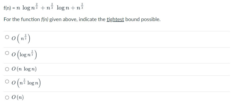 Solved f(n)=nlogn32+n32logn+n32 For the function f(n) given | Chegg.com