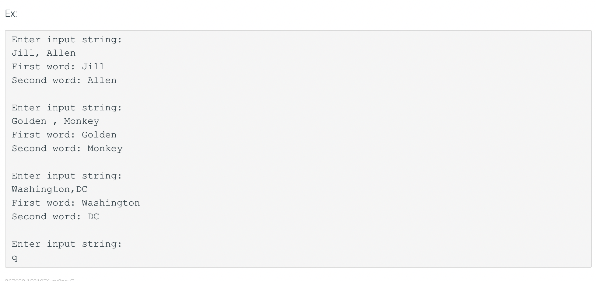 Solved (1) Prompt the user for a string that contains two | Chegg.com