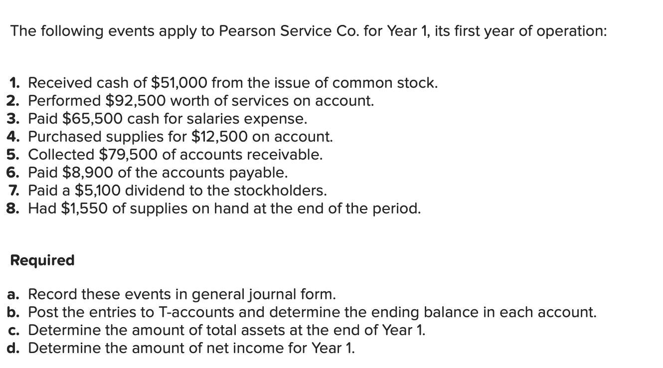 Solved The following events apply to Pearson Service Co. for | Chegg.com