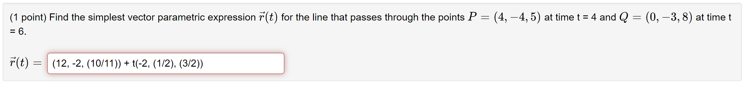 Solved = = (1 point) Find the simplest vector parametric | Chegg.com