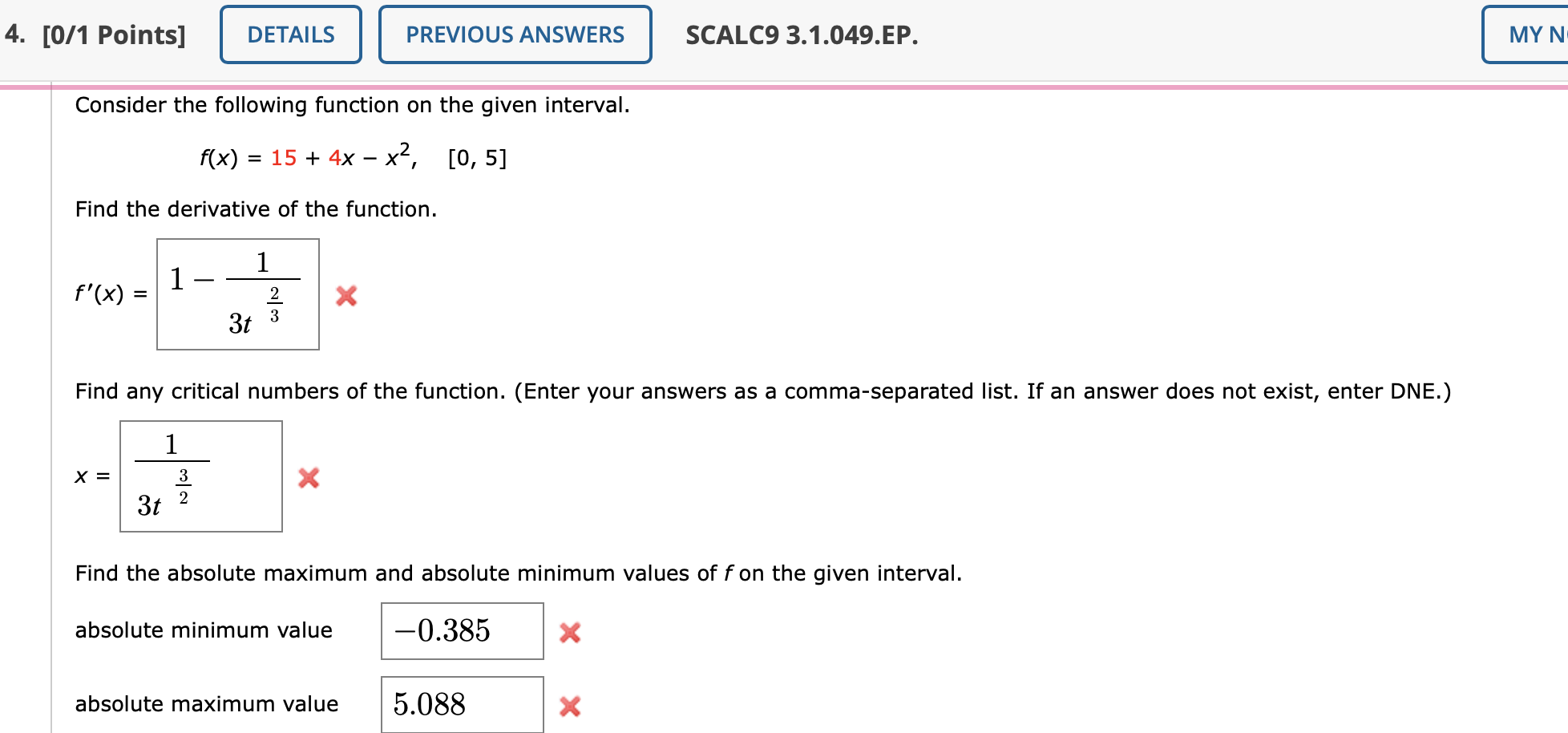 Solved 4. [0/1 Points] DETAILS PREVIOUS ANSWERS SCALC9 | Chegg.com