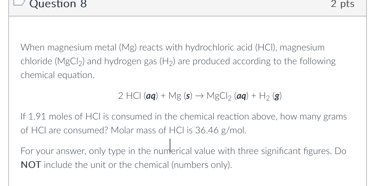 Solved When magnesium metal (Mg) reacts with hydrochloric | Chegg.com