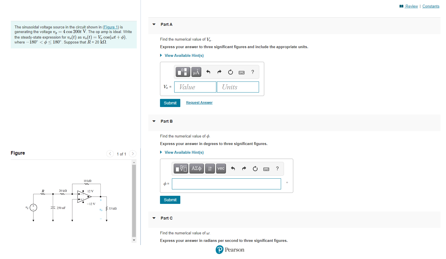 Solved Review Constants Part A The sinusoidal voltage source | Chegg.com