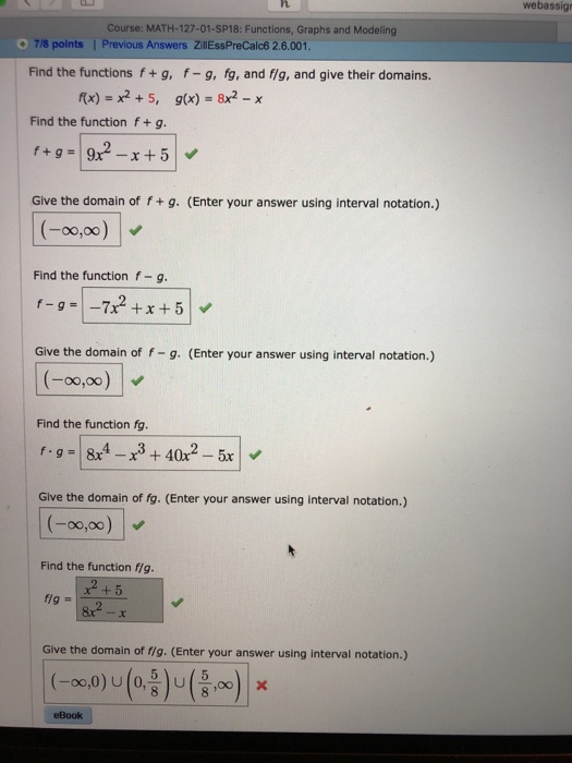 Solved webassigr Course: MATH-127-01-SP18: Functions, Graphs | Chegg.com