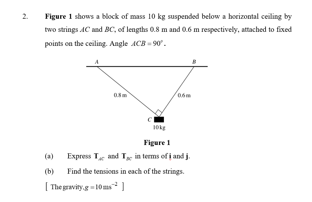 Solved Figure 1 ﻿shows a block of mass 10kg ﻿suspended below | Chegg.com