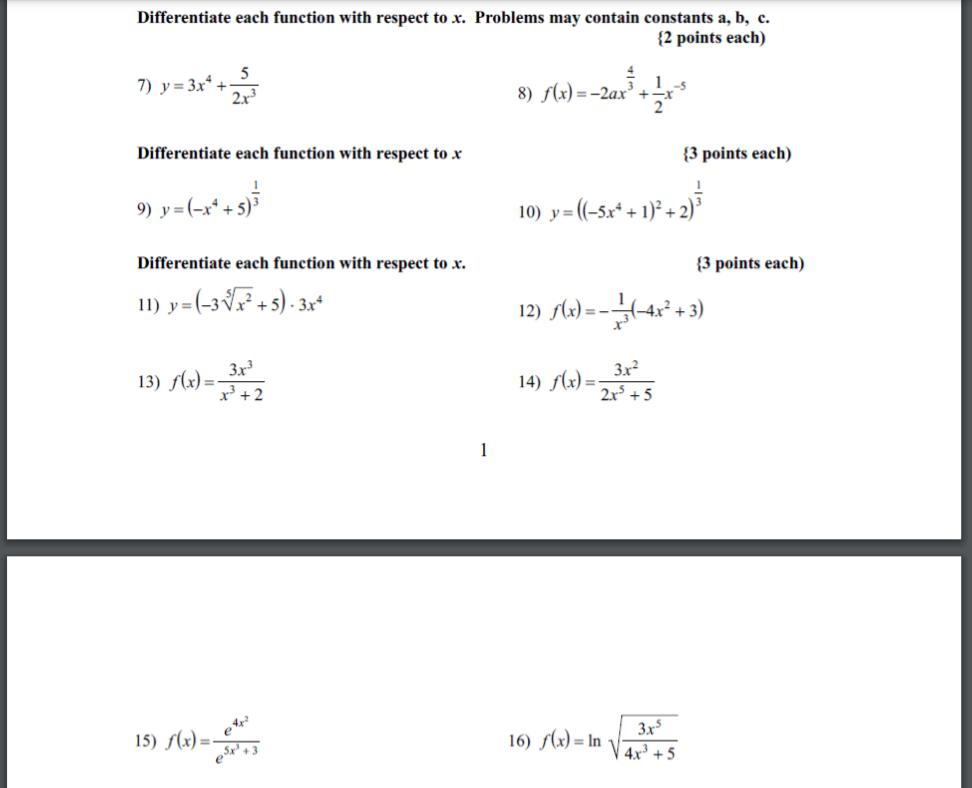 Solved Differentiate each function with respect to x. | Chegg.com