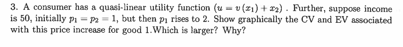 Solved 3. A consumer has a quasi-linear utility function | Chegg.com